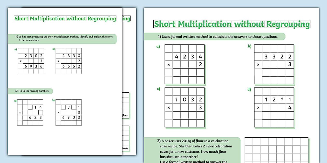 👉 Short Multiplication without Regrouping Activity Sheet