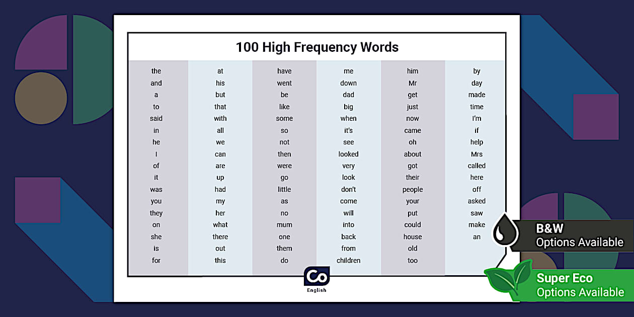 Reinforcing Spelling: 100 High Frequency Words Mat - Twinkl