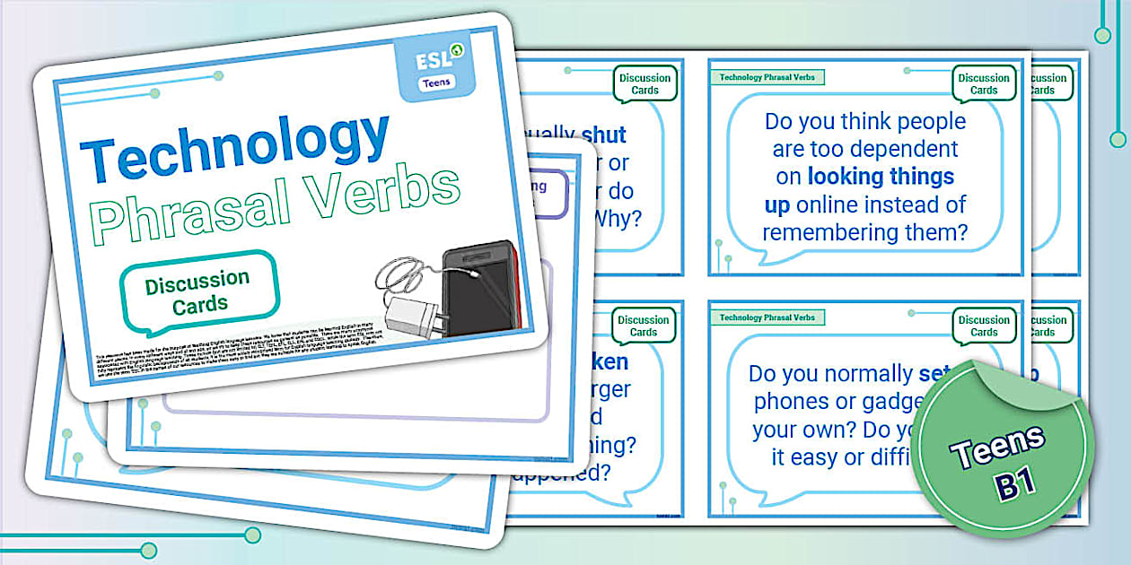 Tech Phrasal Verbs ESL Cards [Teens, B1] (teacher made)