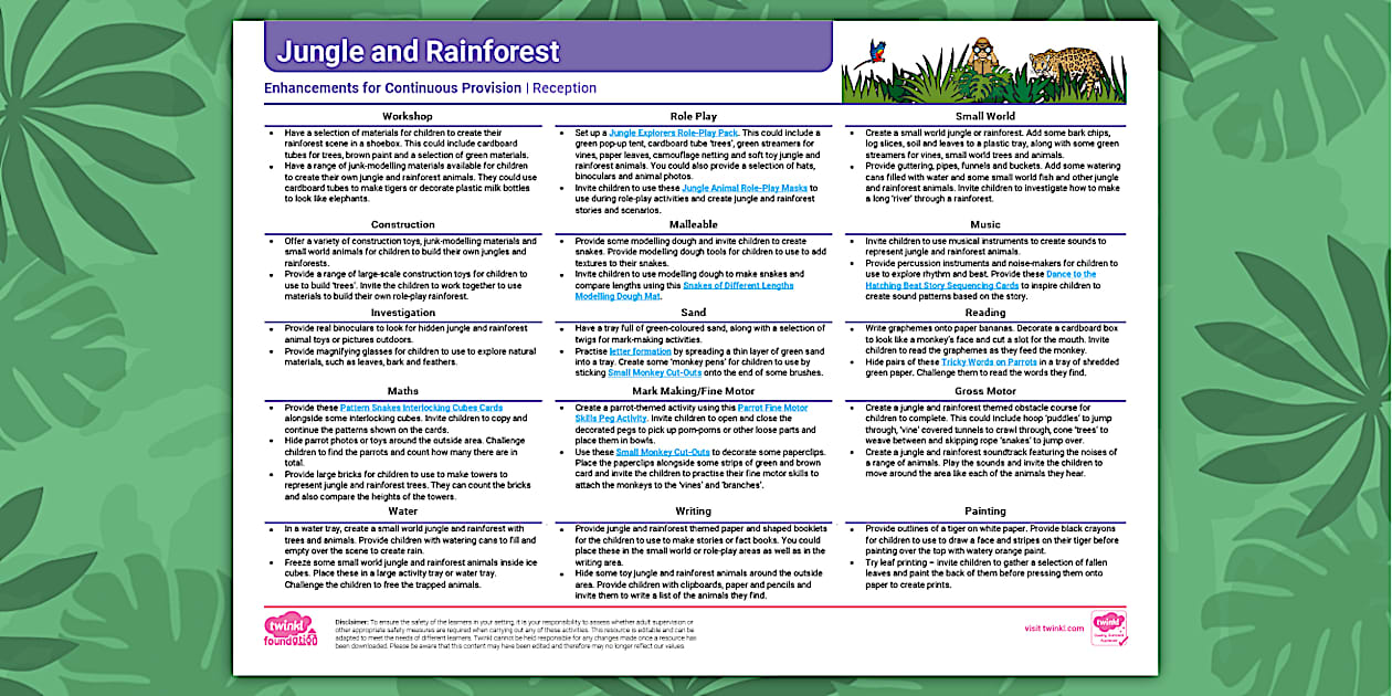 EYFS Jungle & Rainforest Continuous Provision Plan Reception