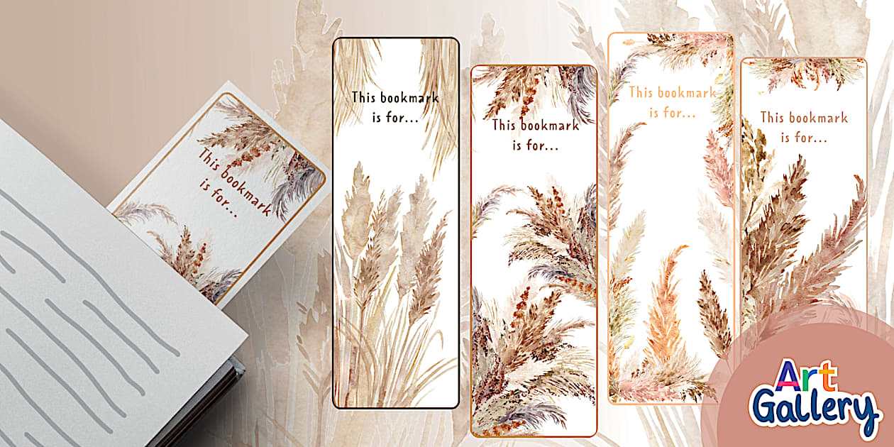 Pampas Grass Boho Neutral Editable Bookmarks (teacher made)