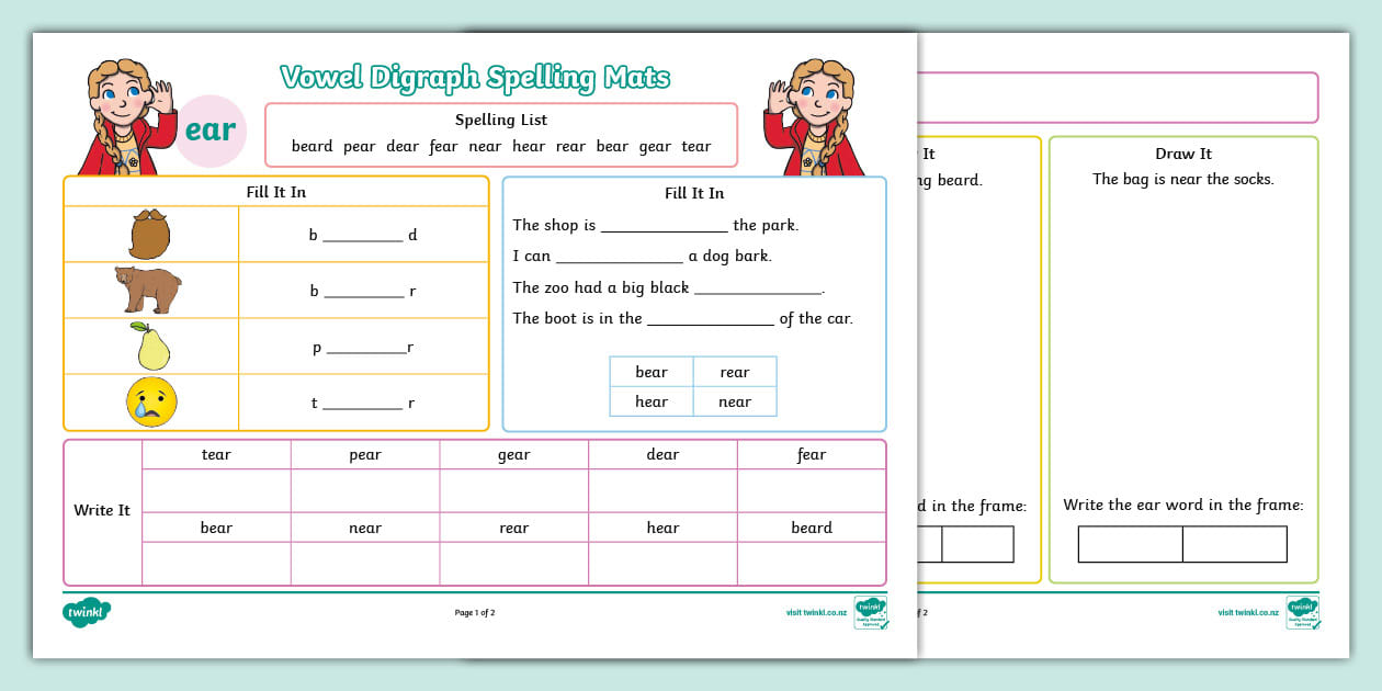 Vowel Trigraph Spelling Mats - ear (teacher made) - Twinkl