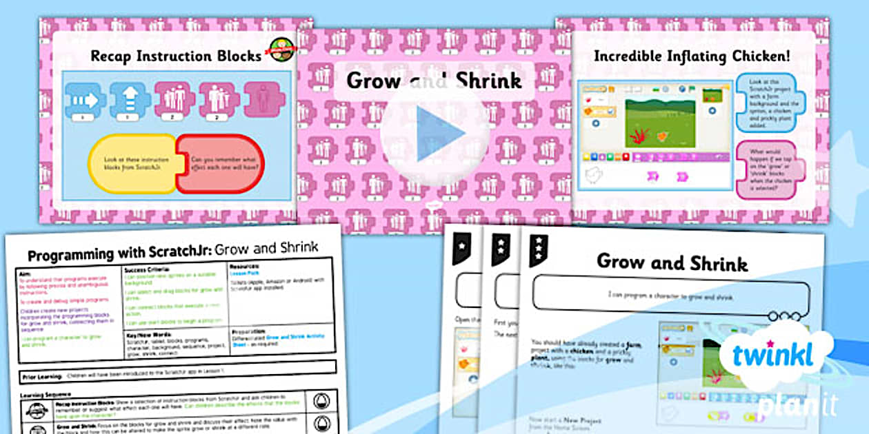 FREE! - Computing: Programming with ScratchJr: Grow and Shrink Year 1 Lesson
