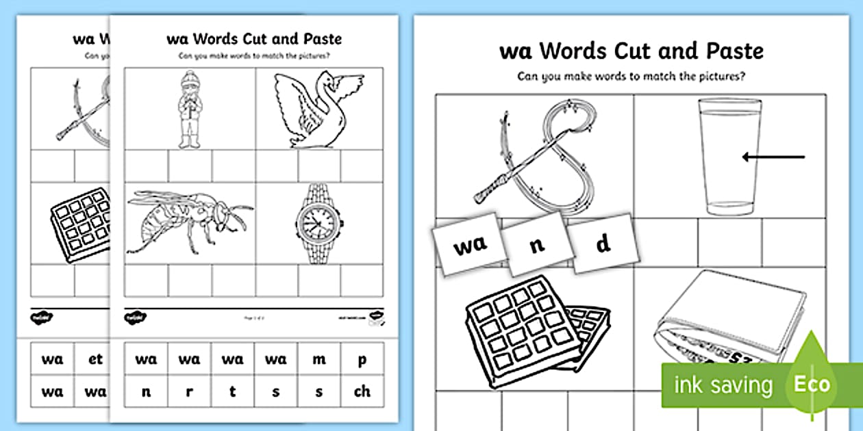 Wa Words and Sound - Cut and Stick Worksheet (teacher made)