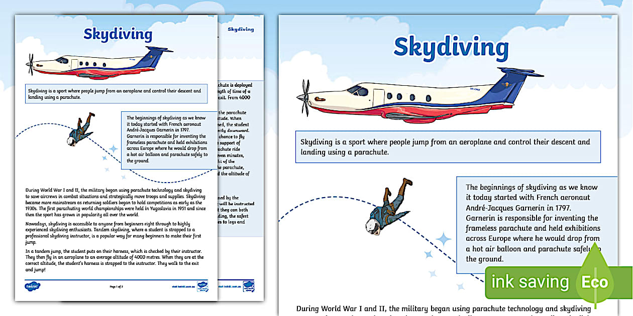 Skydiving Fact File | Colourful and Engaging | Twinkl