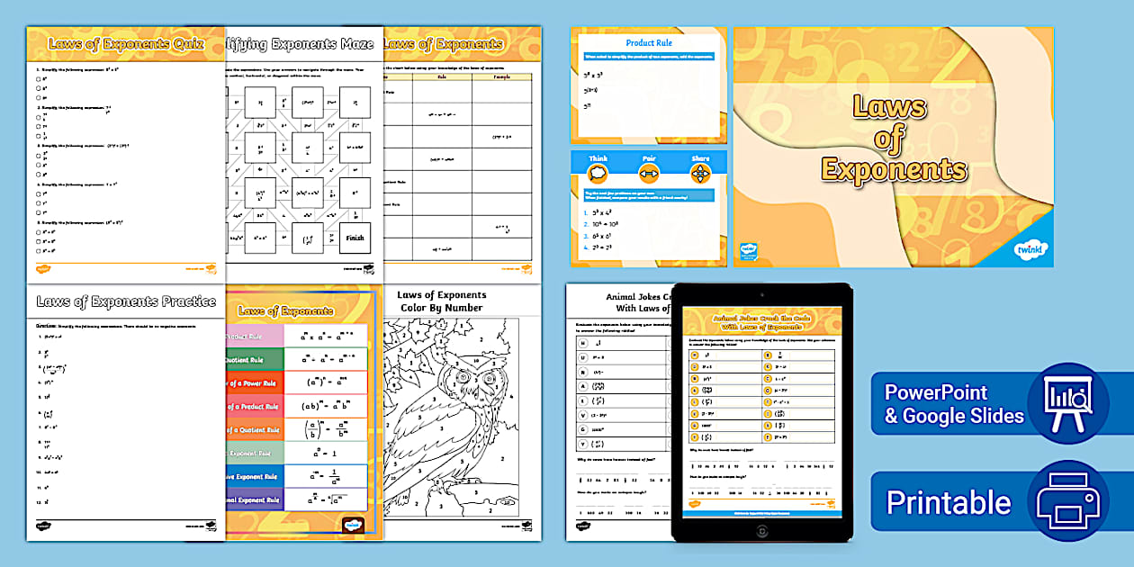 Sixth Grade Laws of Exponents Lesson Pack (teacher made)