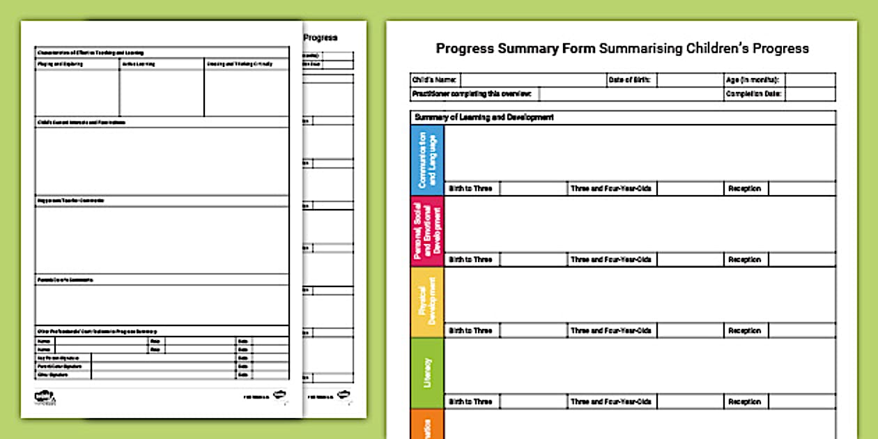EYFS Parents Meeting Progress Summary Form (New EYFS 2021)