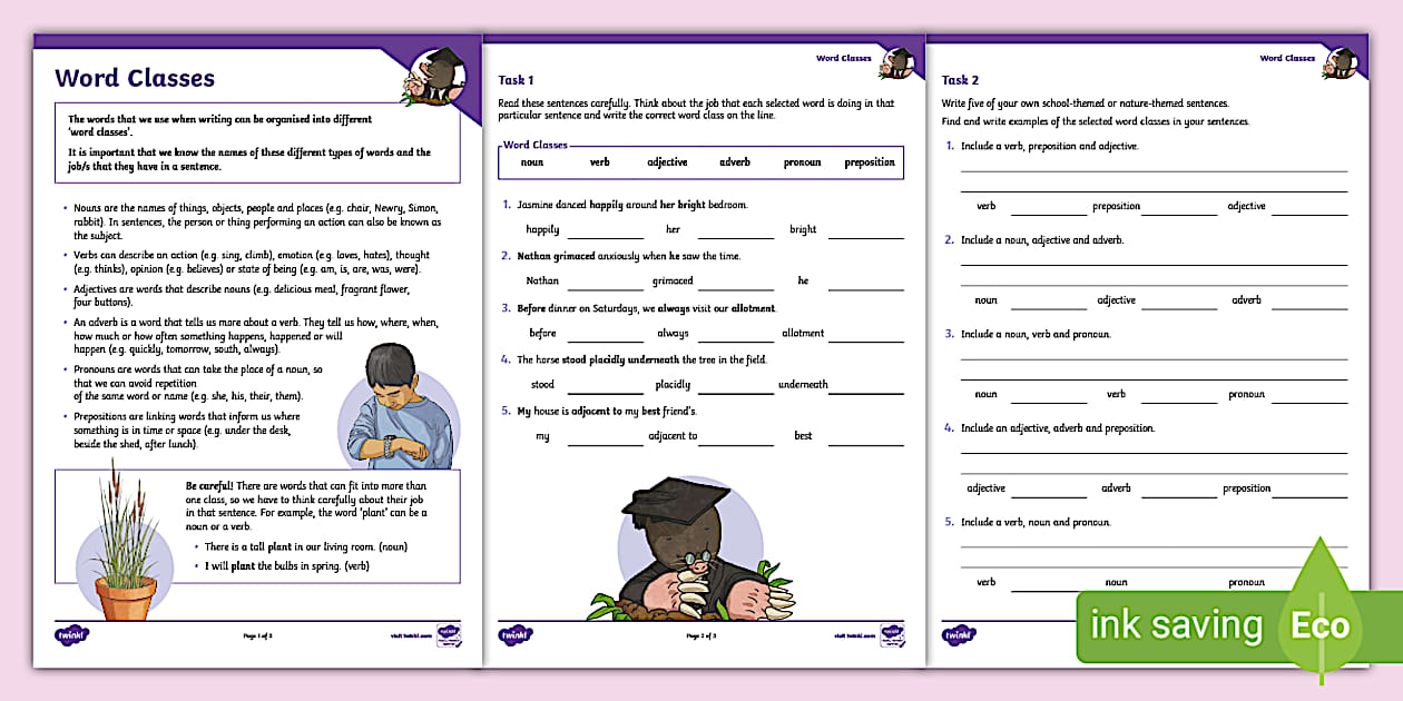 Word Classes Activity Sheets (teacher made) - Twinkl