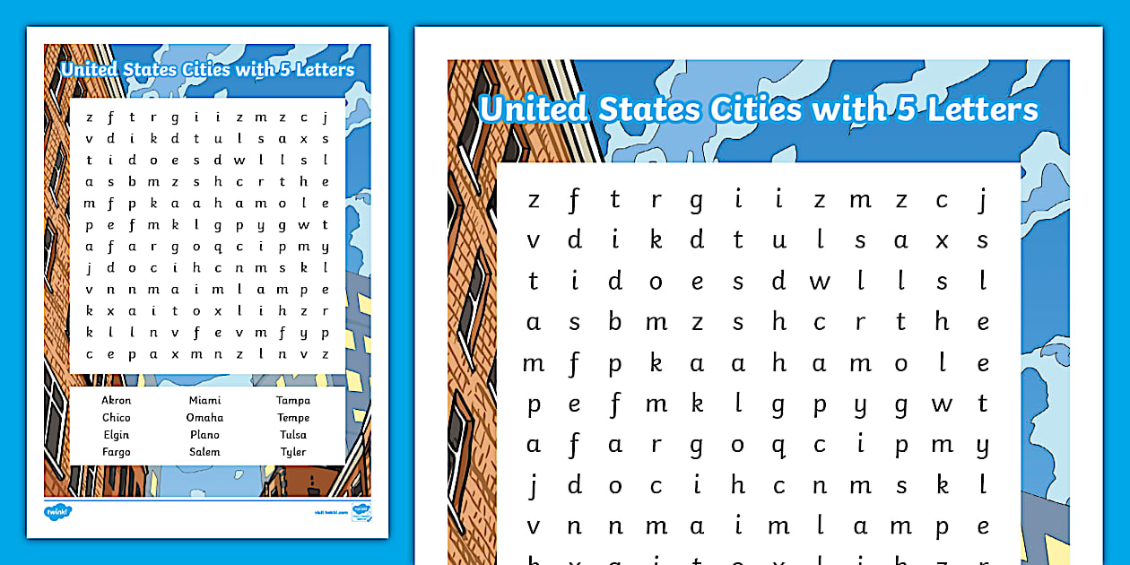 United States of America Cities with Five Letters Word Search