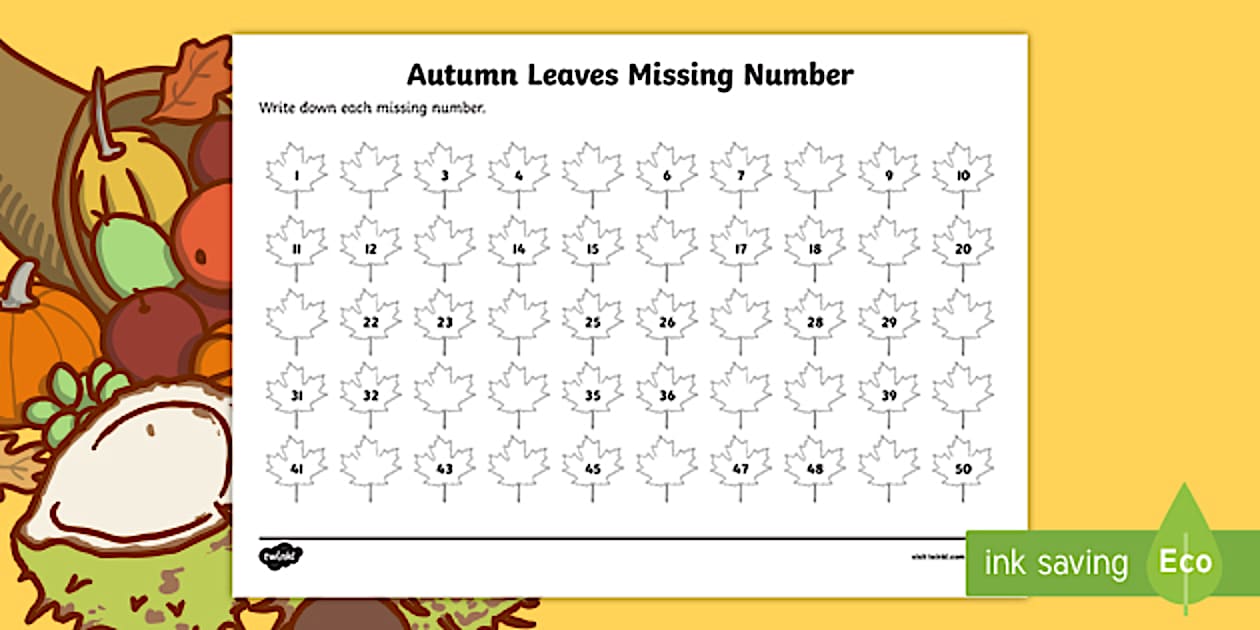 Editable Autumn Leaves Missing Number Worksheet - Twinkl