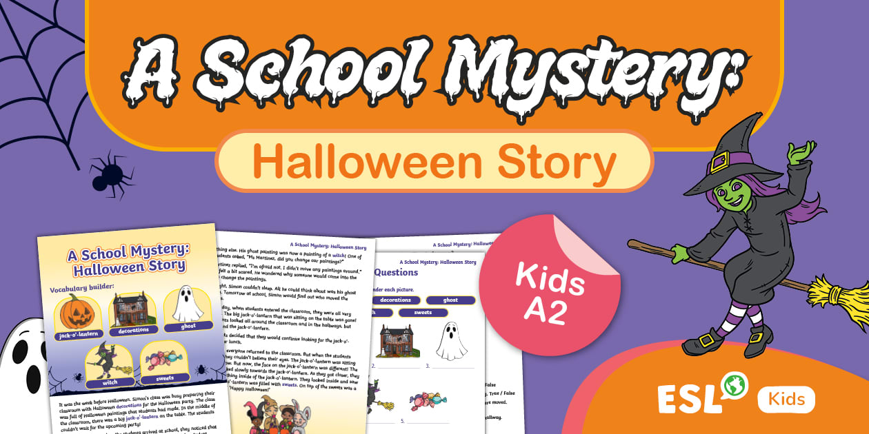Halloween School Mystery Reading Comprehension {ESL}