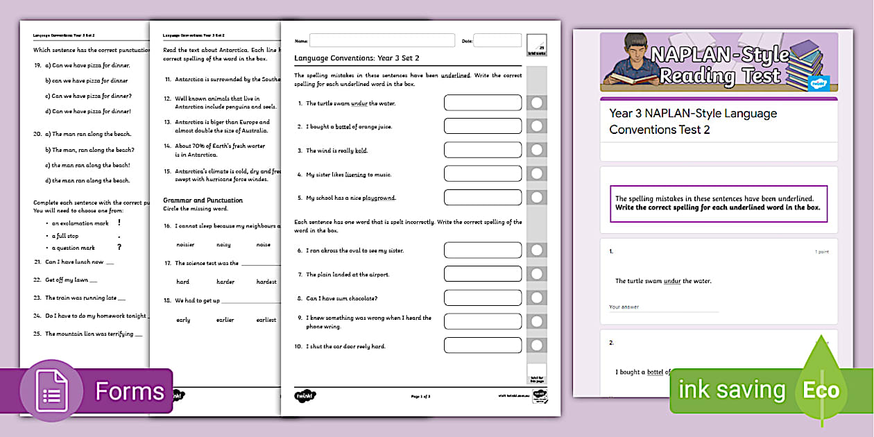 NAPLAN Style Misspelt Language Conventions Set Two Year 3 Exam ...