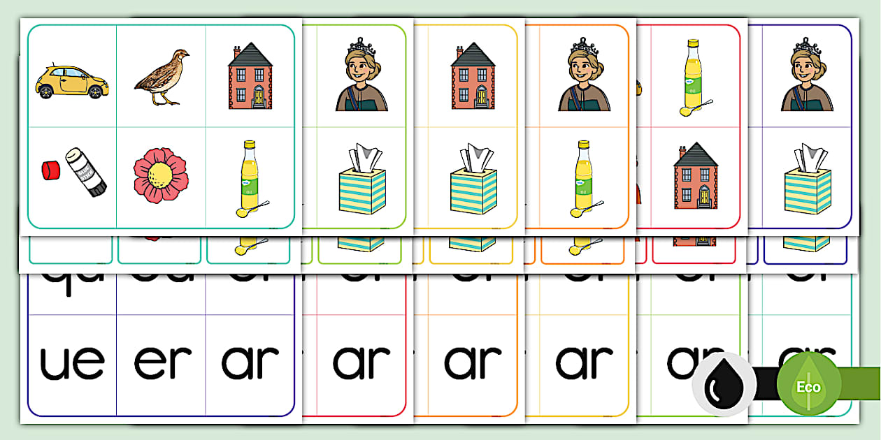 Phonics Canada: Group 7 (qu, ou, oi, ue, er, ar) Letter Sounds Bingo Game