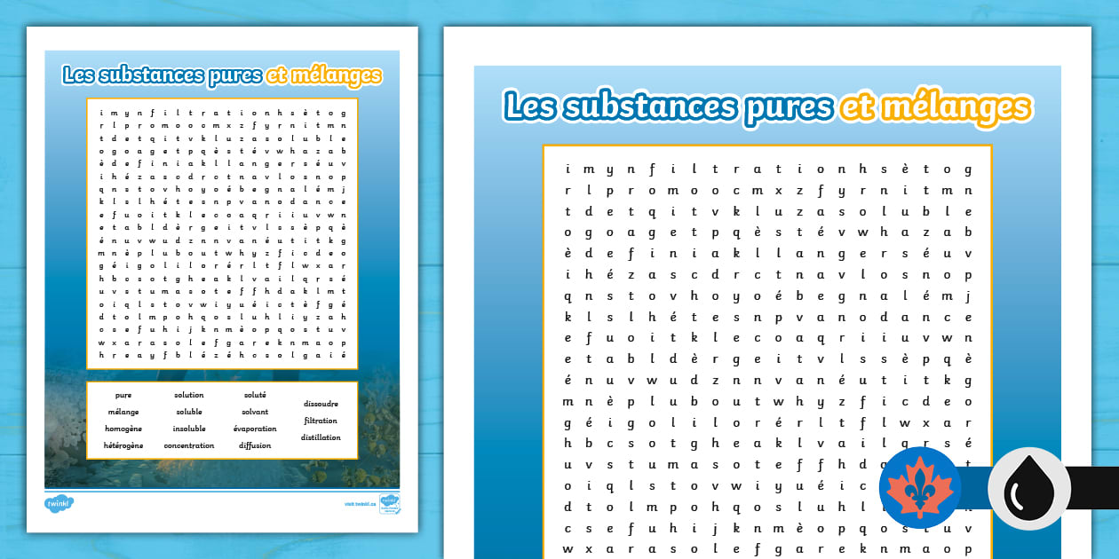 Pure Substances and Mixtures Word Search French