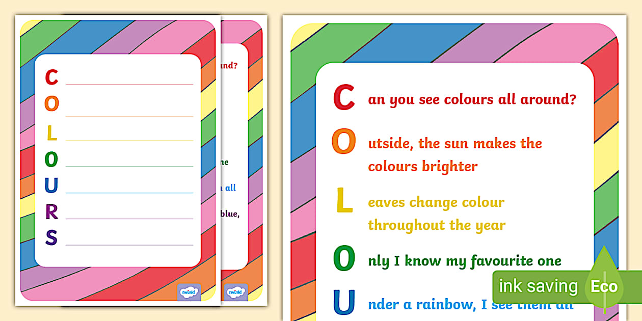 Colours Acrostic Poem Example (teacher made) - Twinkl