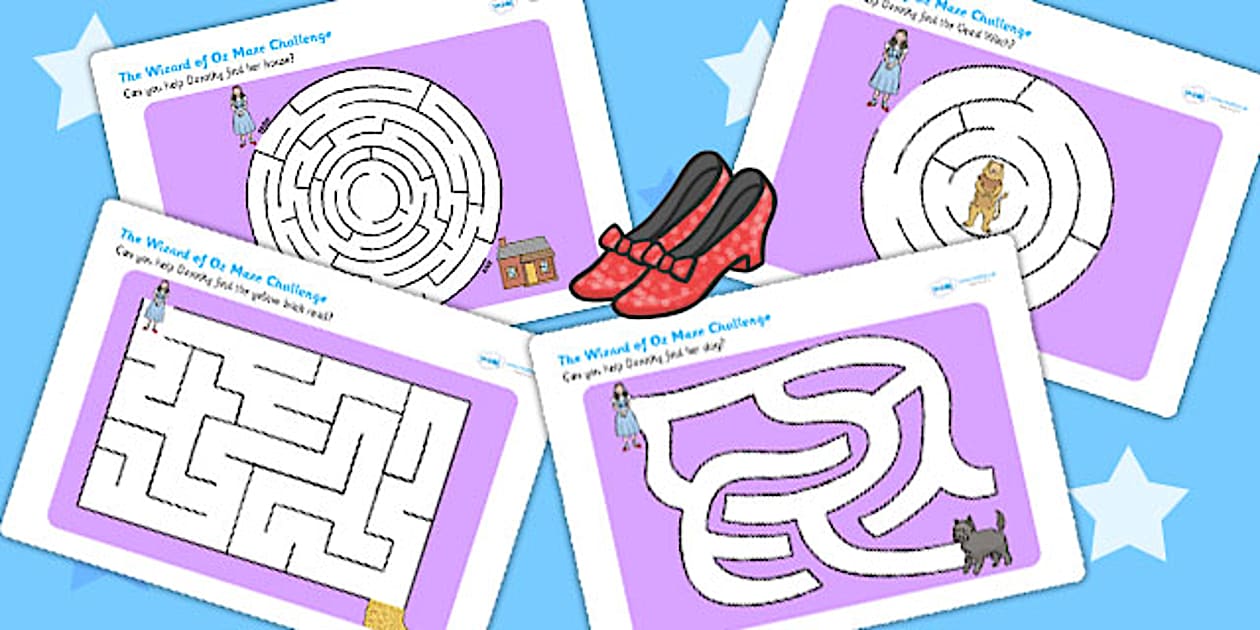 Black and White The Wizard of Oz Differentiated Maze Worksheet Pack
