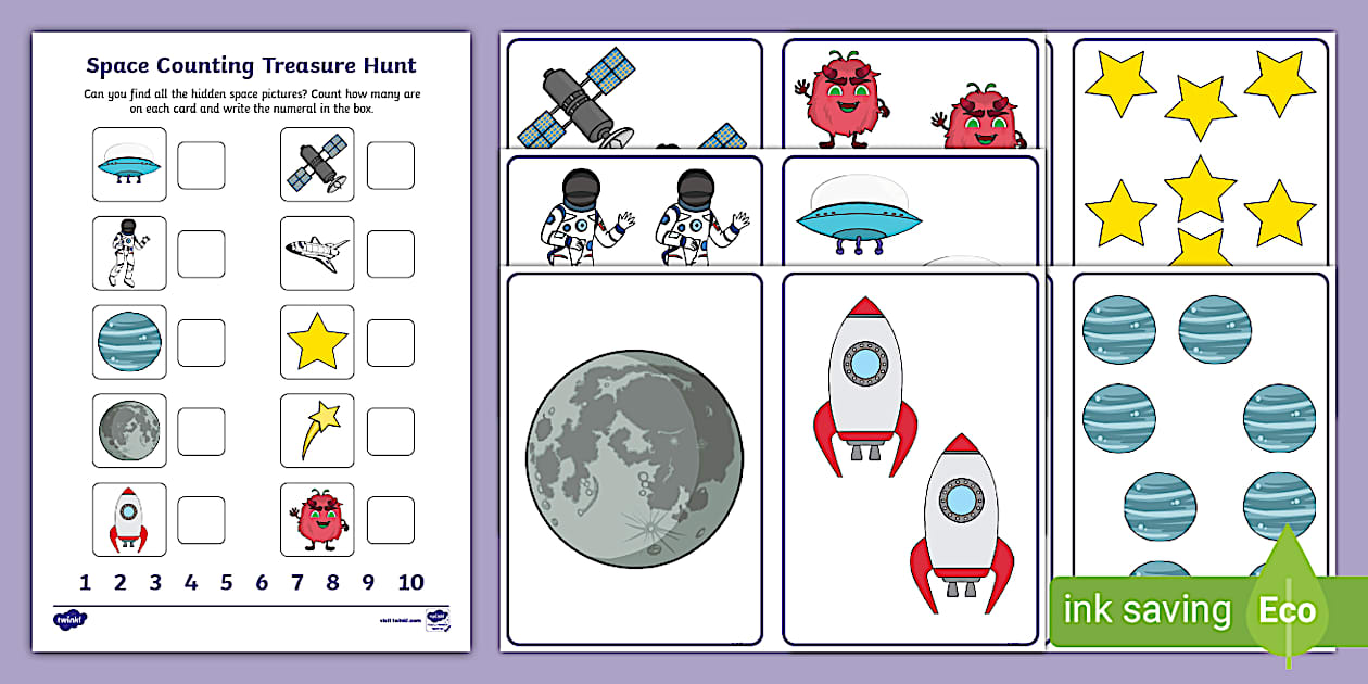 Maths Space-Themed Counting Treasure Hunt Activity | Twinkl
