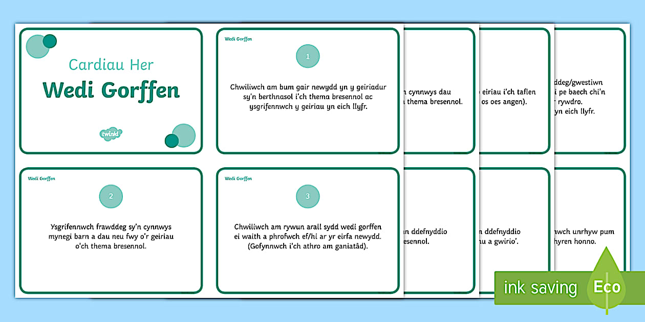 Wedi Gorffen! Cardiau Her (Hecho por educadores) - Twinkl