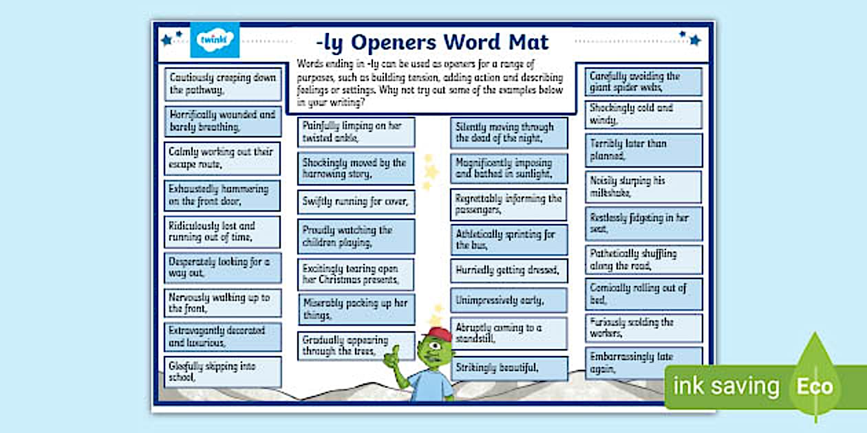 -ly openers Word Mat (teacher made) - Twinkl
