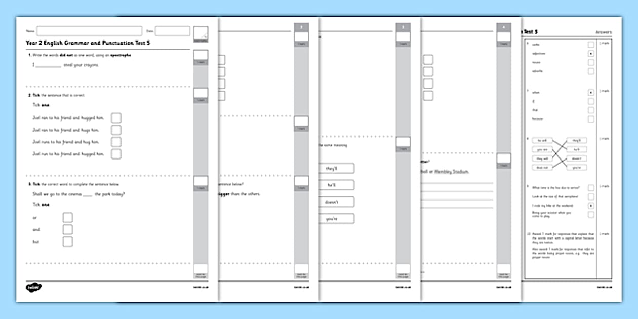 Year 2 Grammar and Punctuation Test 5 (teacher made)