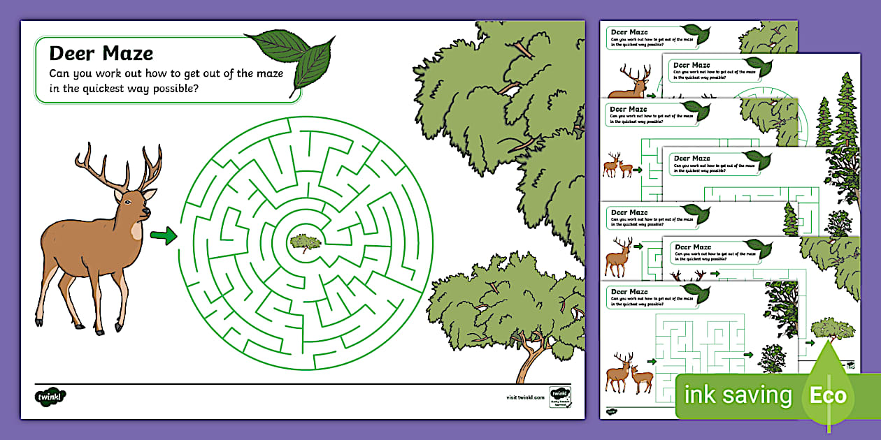 Brain-Boosting Deer Maze Activity Worksheets | Twinkl | KS1