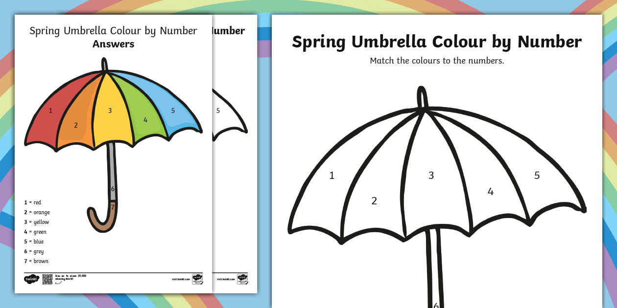 Spring Umbrella Colour by Number (teacher made) - Twinkl