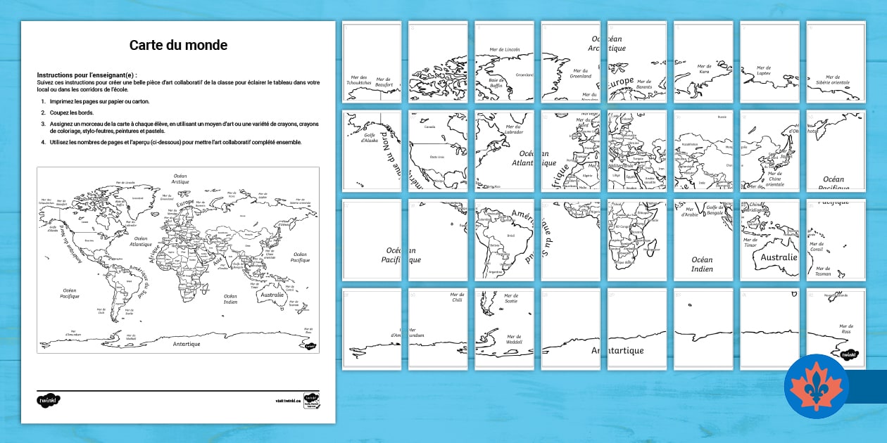 Map of the World Colouring Activity - French