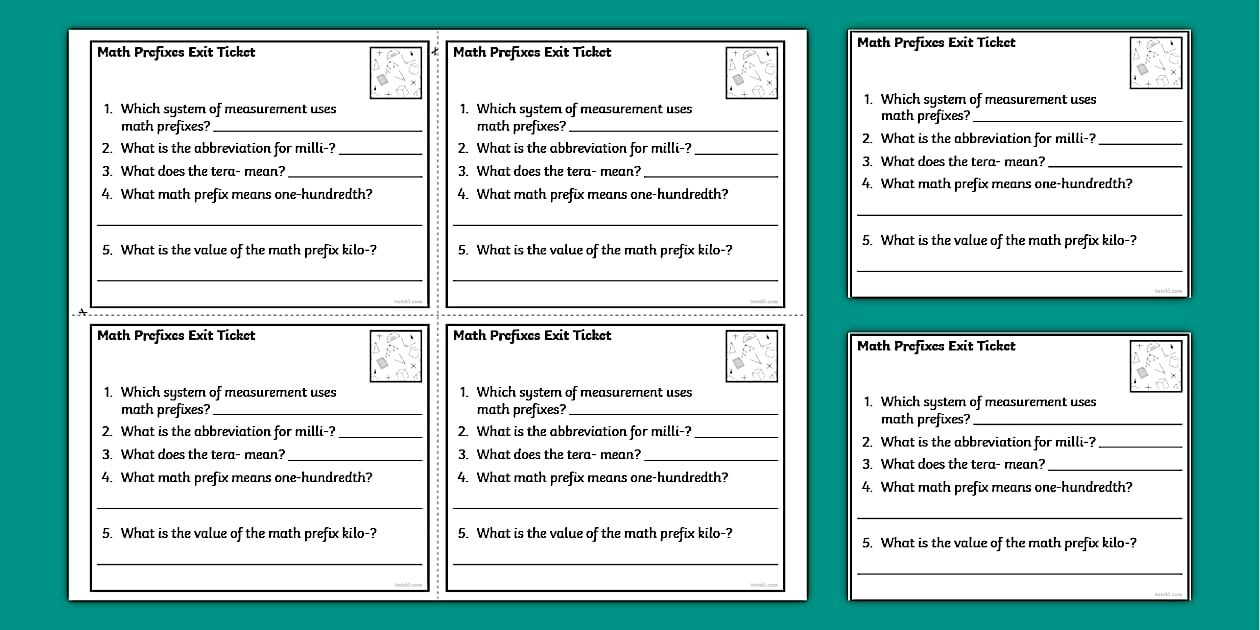Fourth Grade Math Prefixes Exit Ticket (teacher made)