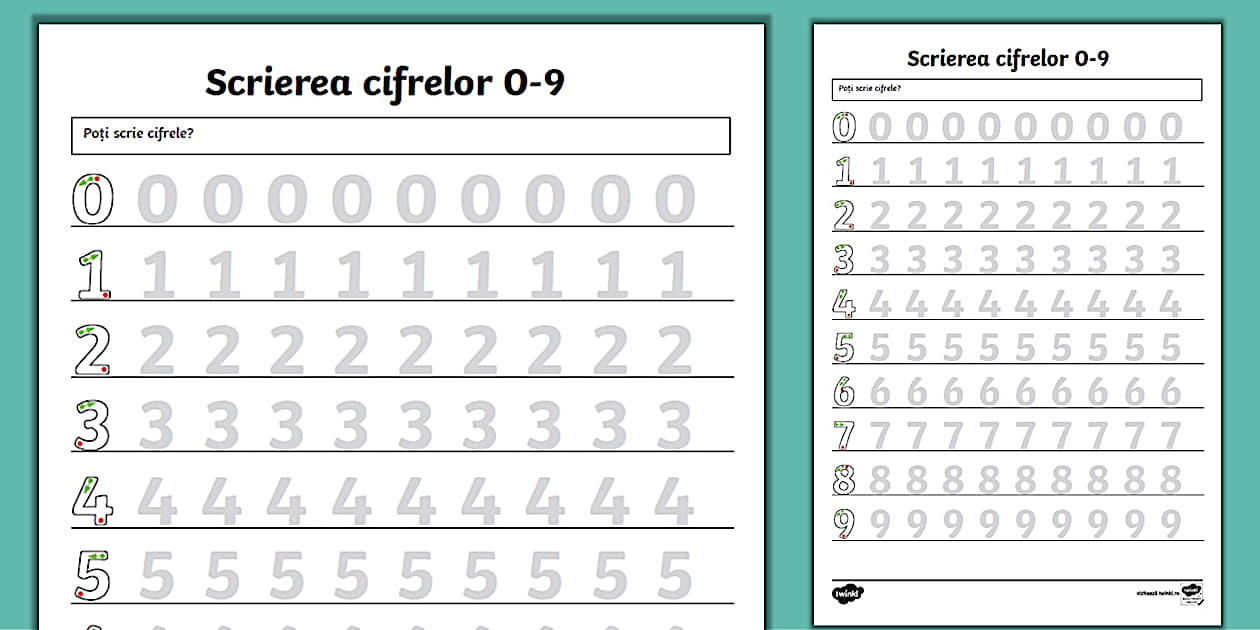 Scrierea cifrelor de la 0 la 9 – Fișă de lucru - Twinkl