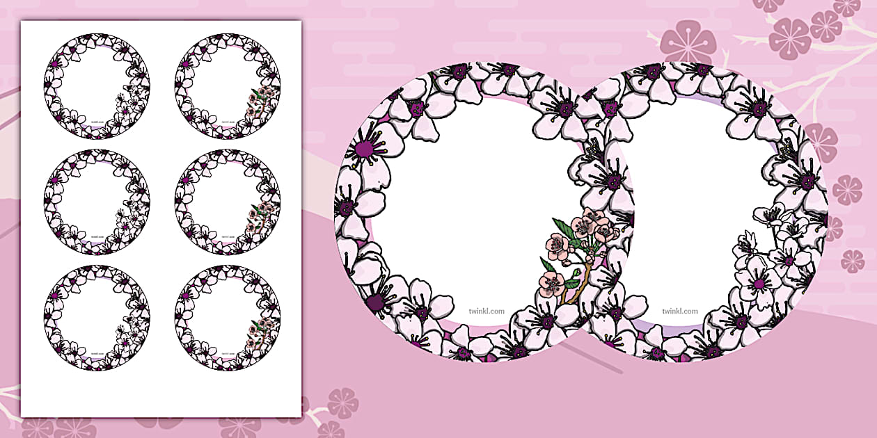 Sakura-Themed Birthday Party Name Tags (Teacher-Made)