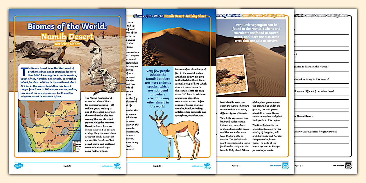 Biomes of the World – Namib Desert - Activity Sheet