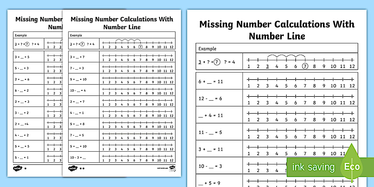 Missing Number Calculations with a Number Line Worksheets