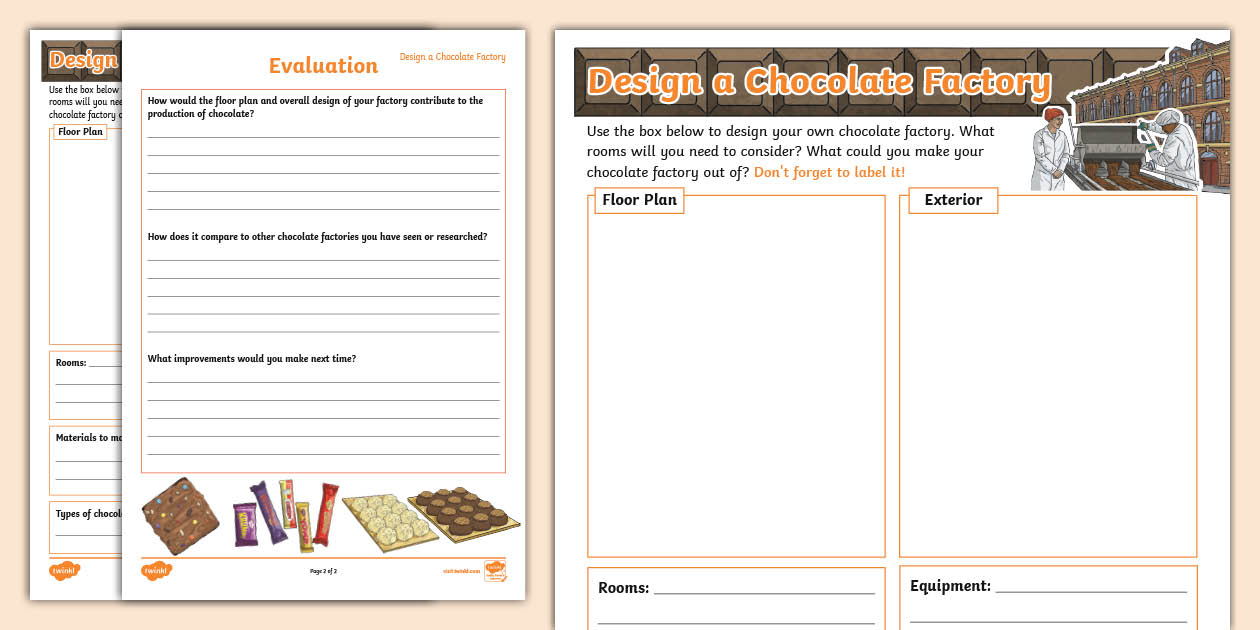 Design a Chocolate Factory Worksheet (teacher made) - Twinkl
