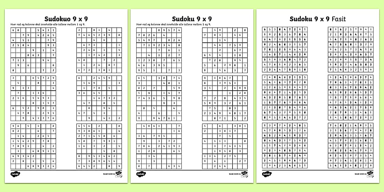 Sudoku 9 x 9 | Arbeidsark (teacher made) - Twinkl
