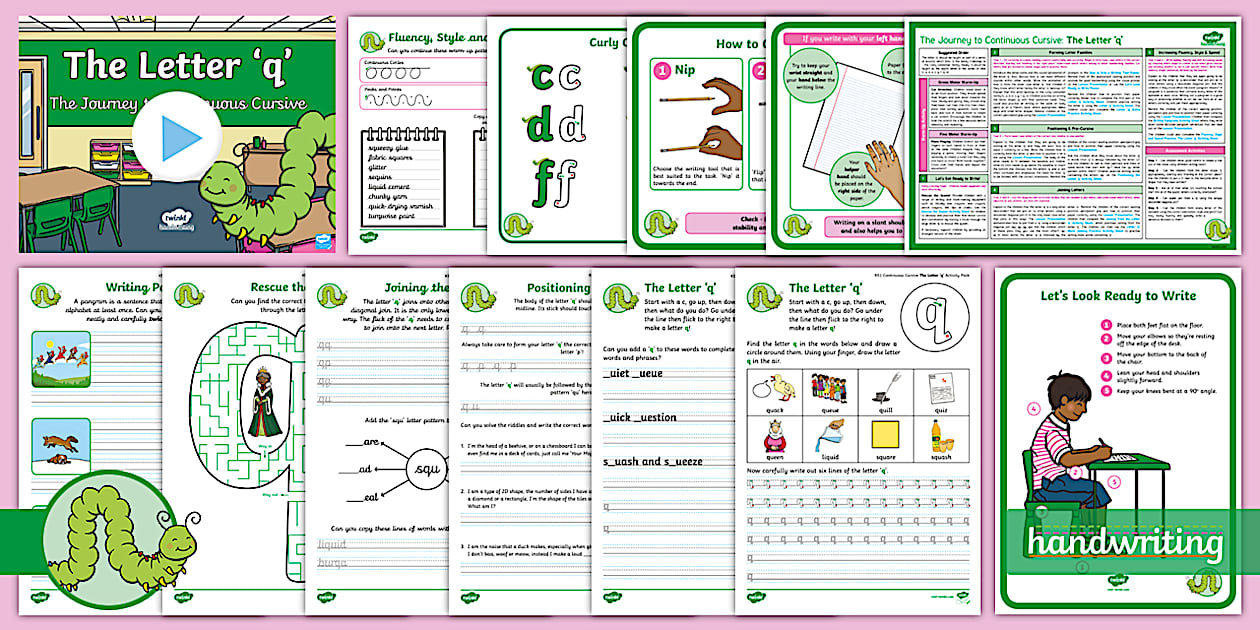 Continuous Cursive Letter 'Q' Handwriting Practice - KS2