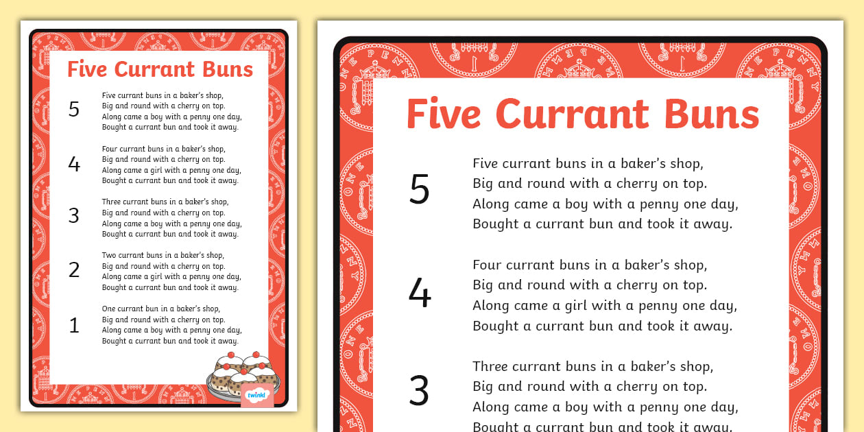 Five Currant Buns Nursery Rhyme Poster (teacher made)