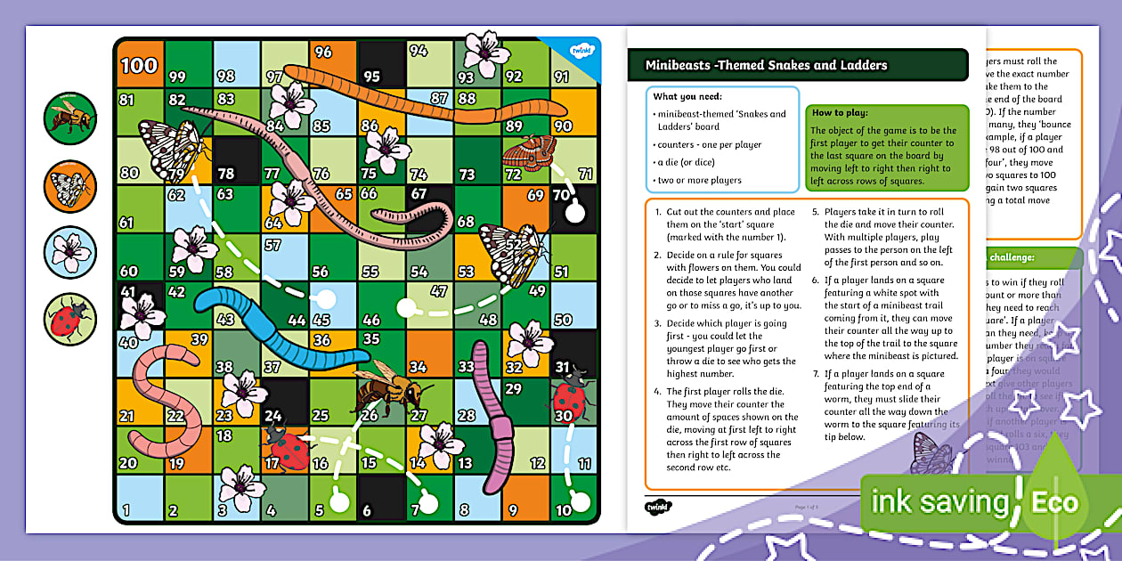 Minibeasts-Themed Snakes and Ladders Game (teacher made)