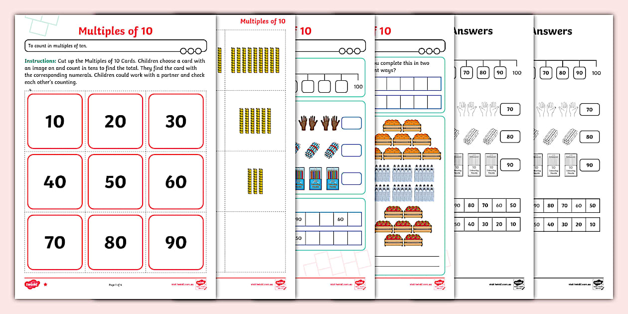 Multiples of 10 Differentiated Maths Activity Sheets