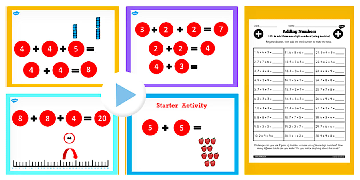 Year 2 Adding Three One Digit Numbers Lesson 2 Teaching Pack