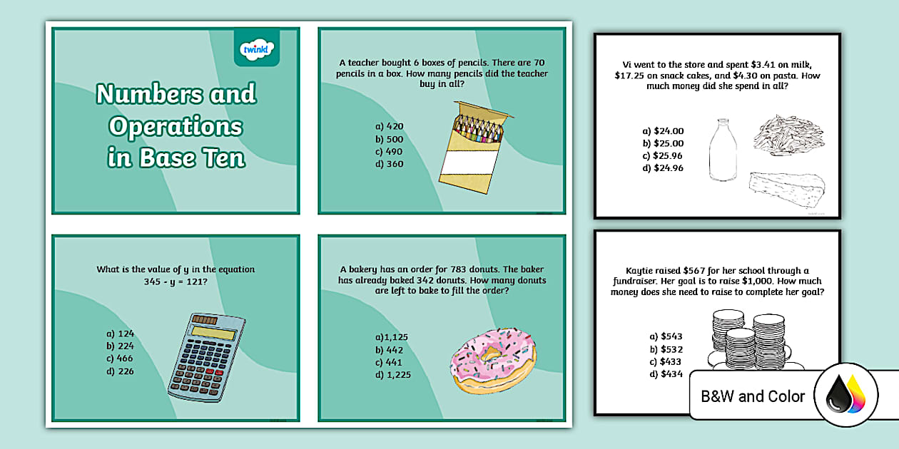 Third Grade Numbers and Operations in Base Ten Task Cards
