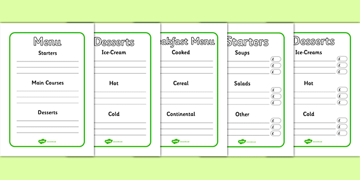 Editable Menu Writing Frames (teacher made) - Twinkl