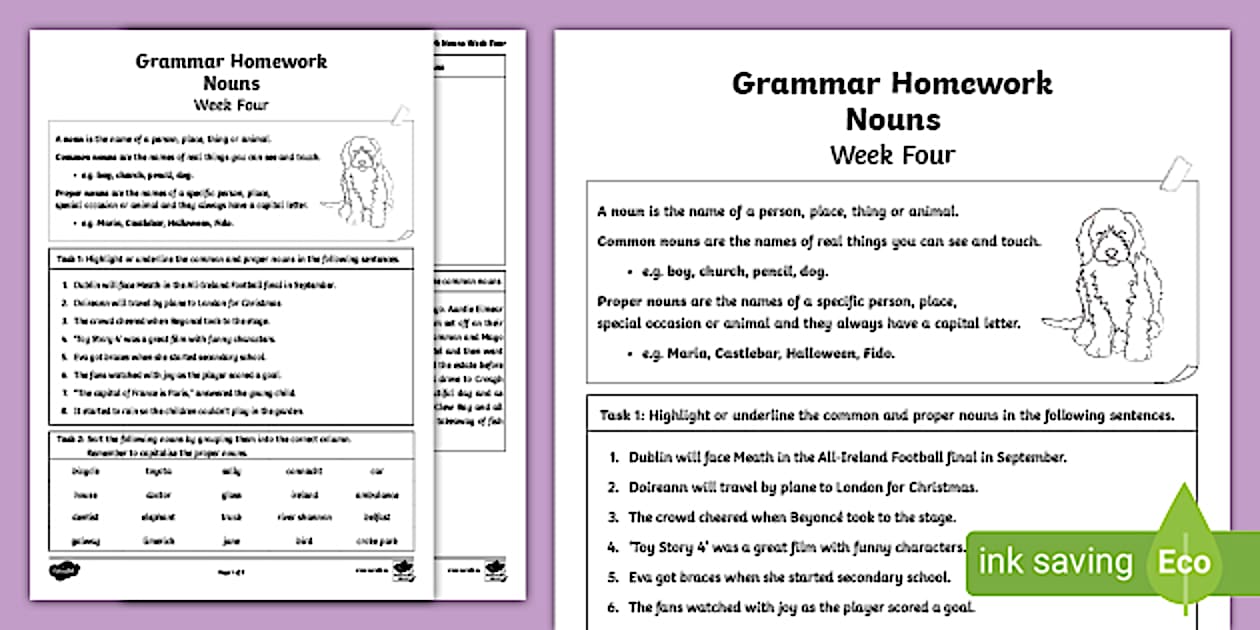 Grammar Homework Week Four (teacher made) - Twinkl