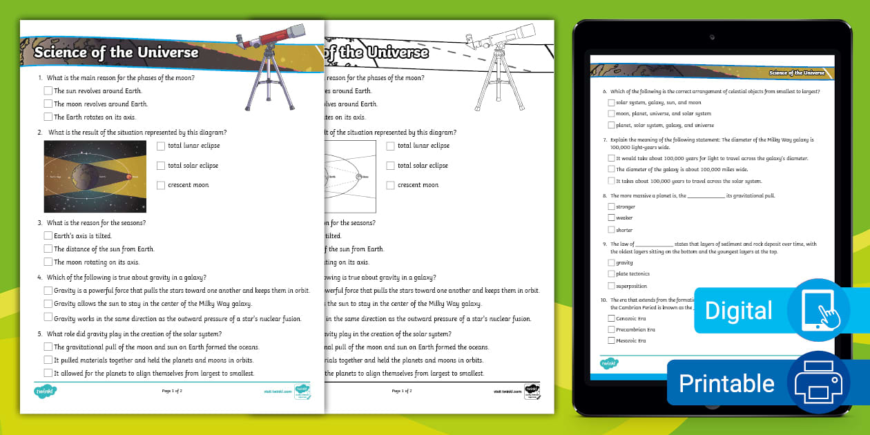 Sixth Grade NGSS Science of the Universe Quiz - Twinkl