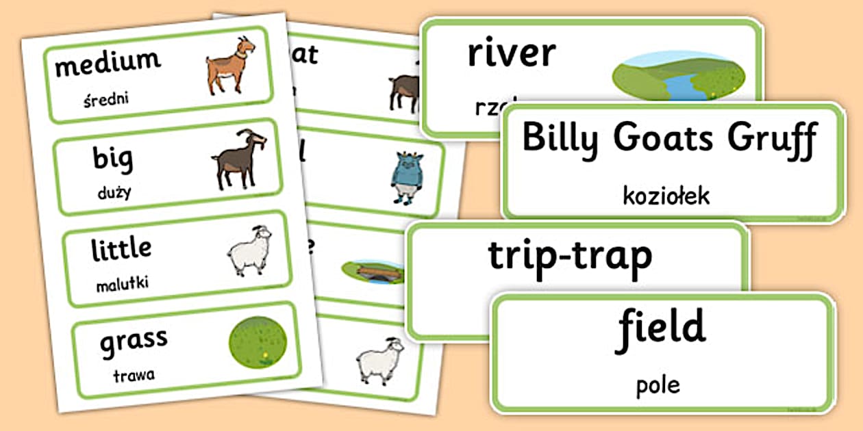 The Three Billy Goats Gruff Word Cards Polish Translation