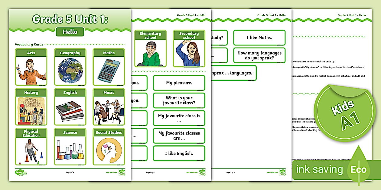 Turkey Curriculum English Vocabulary Cards: Grade 5 Unit 1 (Hello)