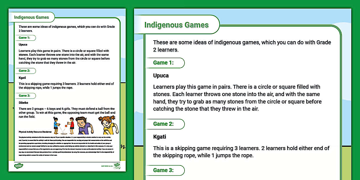 Grade 2 Physical Education: Indigenous Games - Twinkl