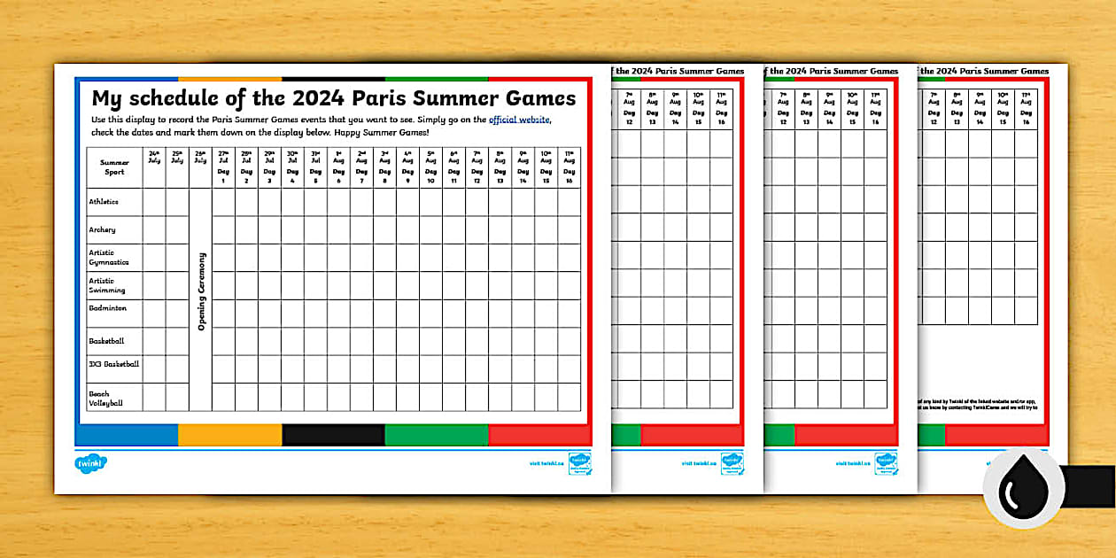 Paris Summer Games 2024 Make Your Schedule (teacher made)