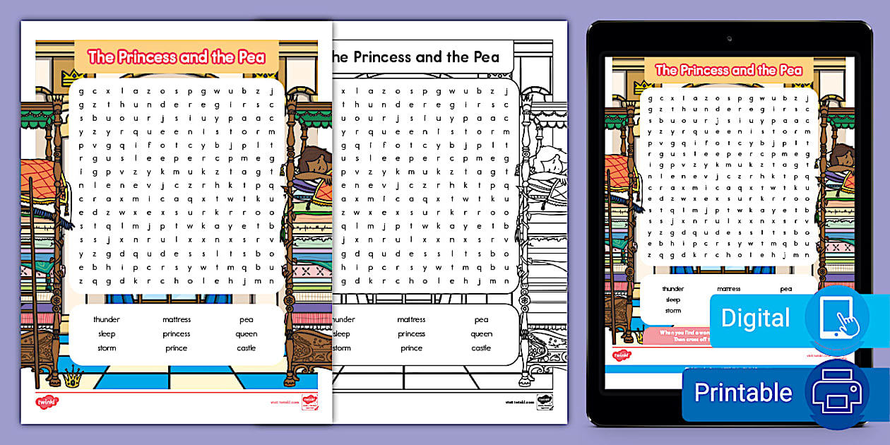 The Princess and the Pea Fairy Tale Word Search for K-2