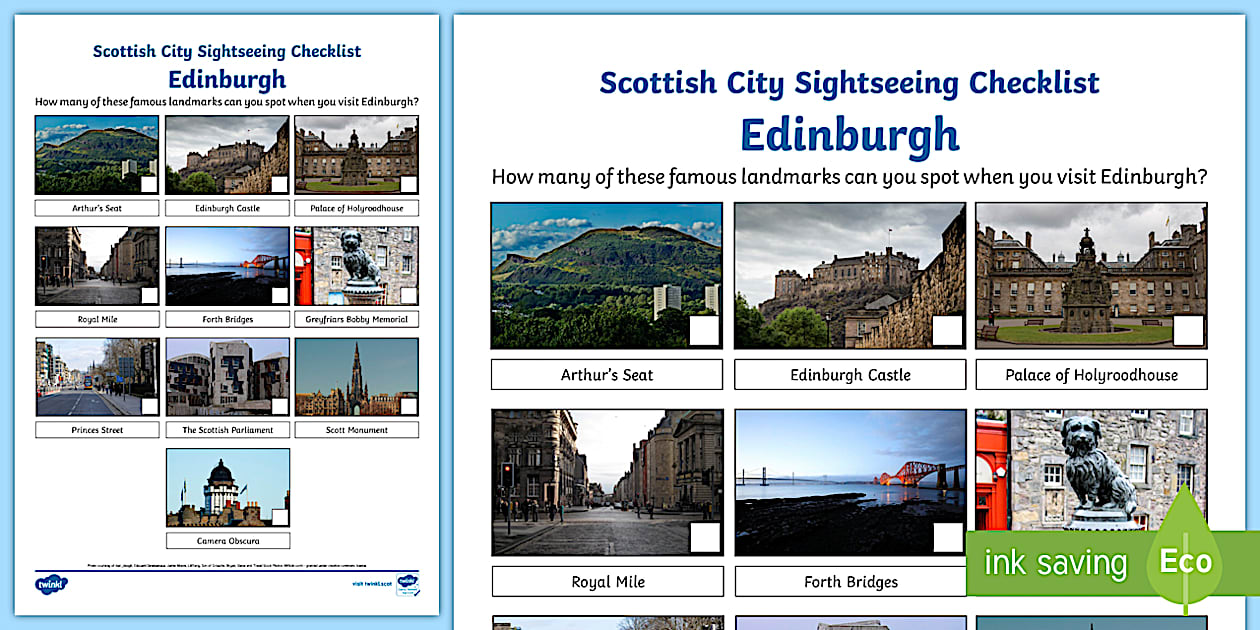 Scottish City Sightseeing Edinburgh Checklist Activity Sheet