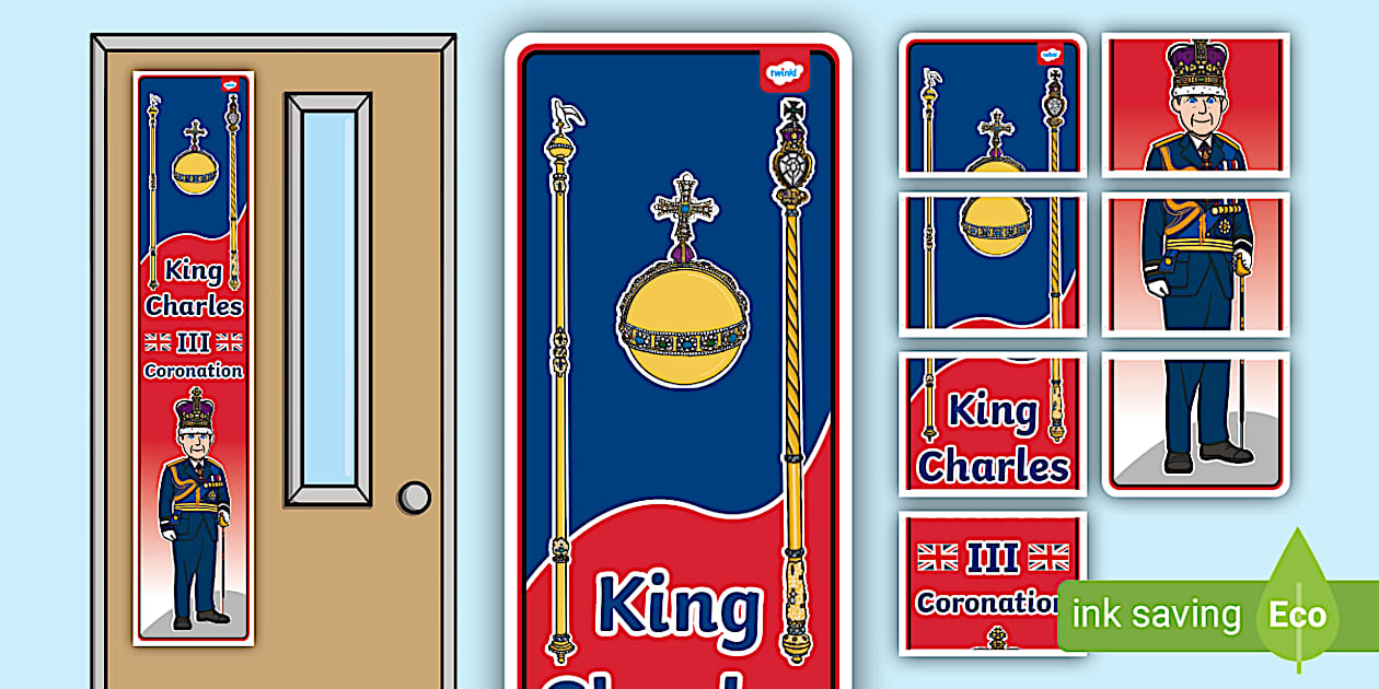King Charles III Coronation Vertical Door Banner - Twinkl